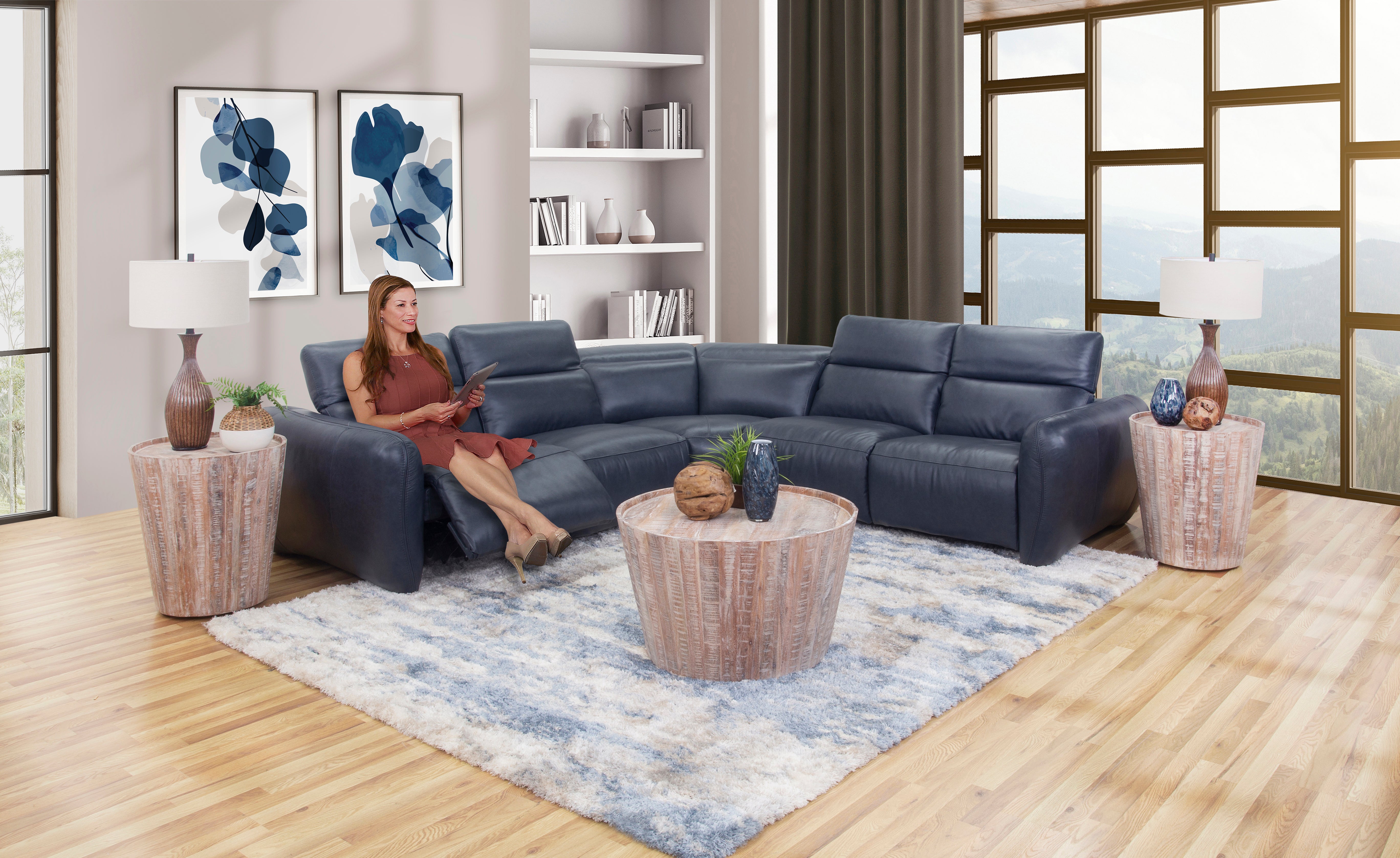 Value city blue leather sectional store